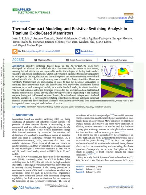 Roldán Et Al 2024 Thermal Compact Modeling And Resistive Switching Analysis In Titanium Oxide