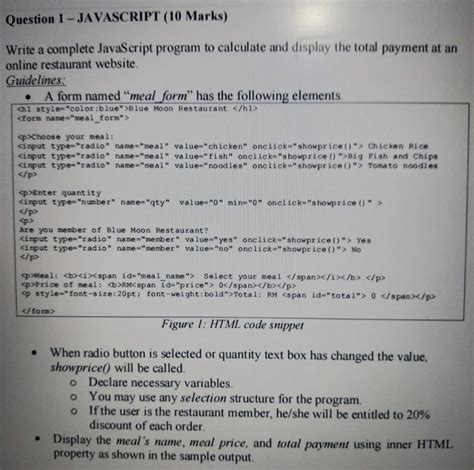 Solved Write A Complete Javascript Program To Calculate And