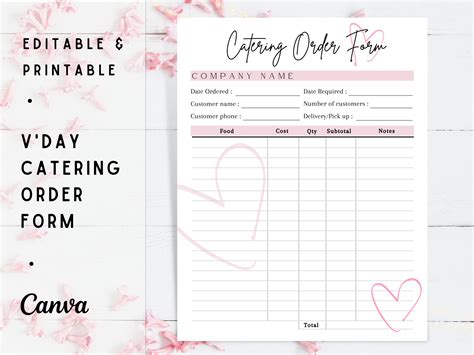 Editable Catering Order Form Printable Catering Order Form Template Custom Order Form For