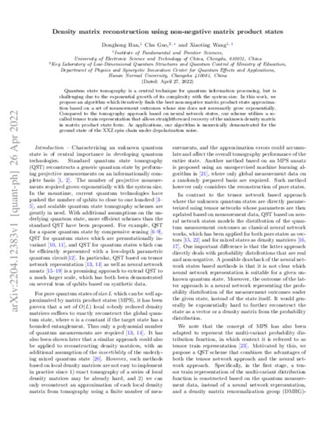 Pdf Density Matrix Reconstruction Using Non Negative Matrix Product