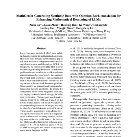 Mathgenie Generating Synthetic Data With Question Back Translation For