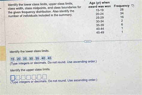 Solved Identify The Lower Class Limits Upper Class Limits Age Yr
