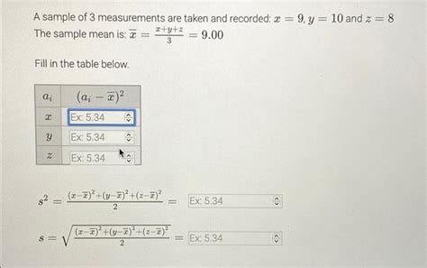 solved a sample of 3 measurements are taken and recorded