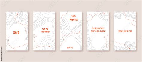 Contour Lines On Topographic Maps Geographic Map Pattern Vector Set Of Social Media Stories