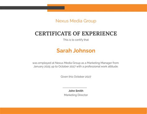 Safety Officer Experience Certificate