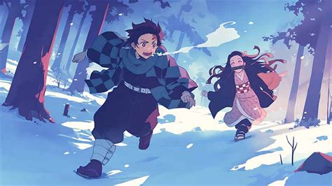 Tanjiro Nezuko Running Snowy Forest Pc Wallpaper K Anime