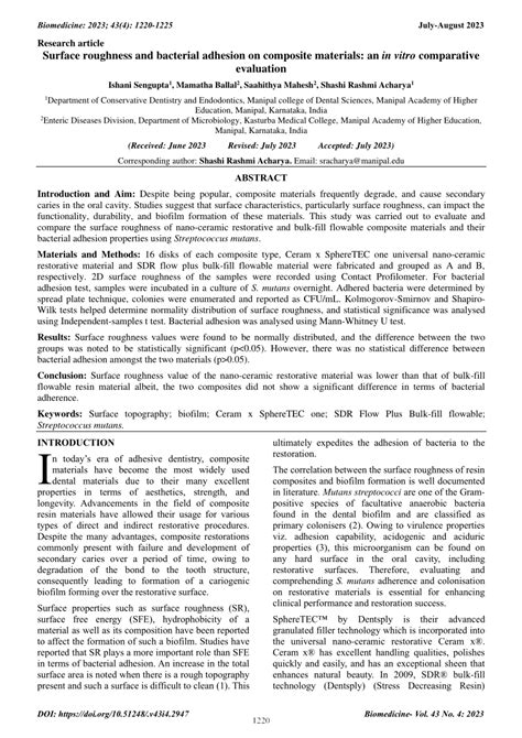 Pdf Surface Roughness And Bacterial Adhesion On Composite Materials