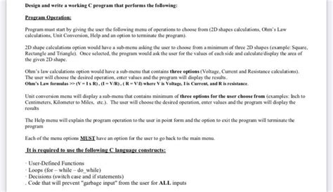 Solved Design And Write A Working C Program That Performs Chegg