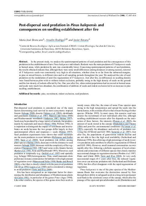 Pdf Post Dispersal Seed Predation In Pinus Halepensis And