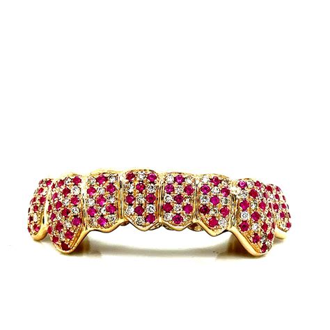 8pc Gold Ruby Diamond Checkerboard Grillz Seattle Gold Grillz