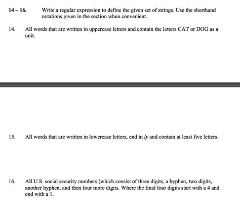 solved 14 16 write a regular expression to define the