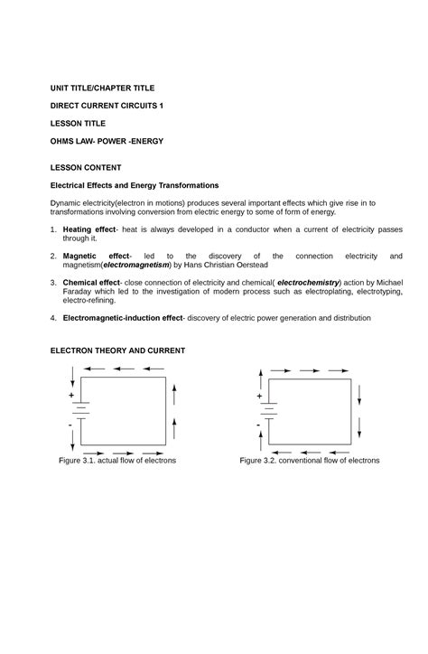 Electric Circuits Module 3 UNIT TITLE CHAPTER TITLE DIRECT CURRENT CIRCUITS 1 LESSON TITLE