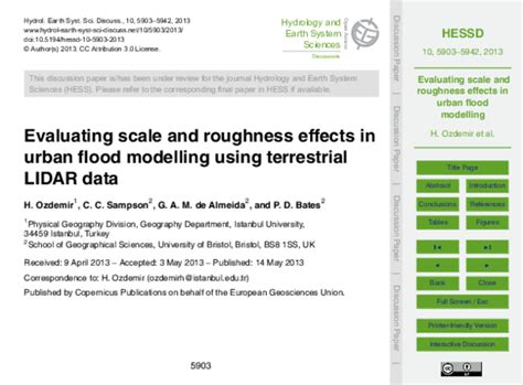 Pdf Evaluating Scale And Roughness Effects In Urban Flood Modelling Using Terrestrial Lidar Data