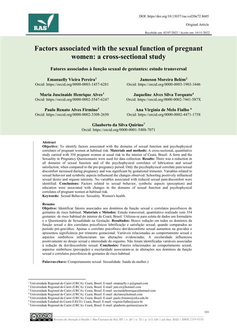 Pdf Factors Associated With The Sexual Function Of Pregnant Women A