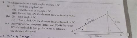 Solved The Diagram Shows A Right Angled Triangle Abc A I Find The Length Of Ab Ii Find