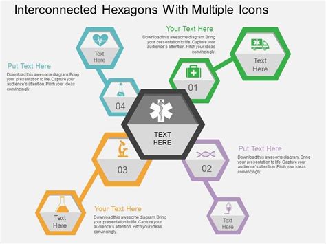 Interconnected Hexagons With Multiple Icons Flat Powerpoint Design