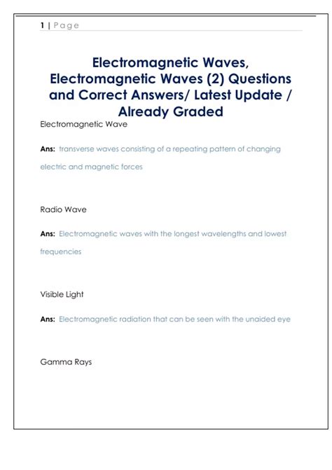 Electromagnetic Waves Electromagnetic Waves 2 Questions And Correct Answers Latest Update