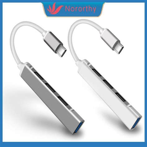 NORORTHY Paduan Aluminium Kecepatan Tinggi 4 Port Adaptor OTG Hub USB Type C Splitter Splitter