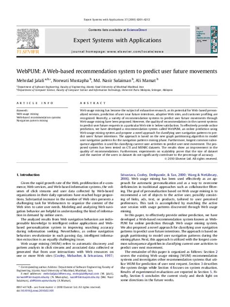 Pdf Webpum A Web Based Recommendation System To Predict User Future Movements