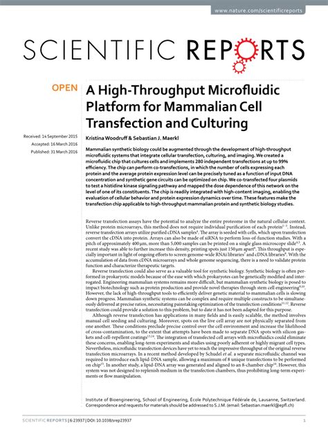 Pdf A High Throughput Microfluidic Platform For Mammalian Cell Transfection And Culturing
