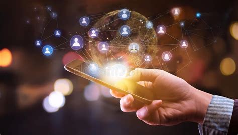 Smartphone With Glowing Globe And Connected User Icons Representing Social Networks Stock