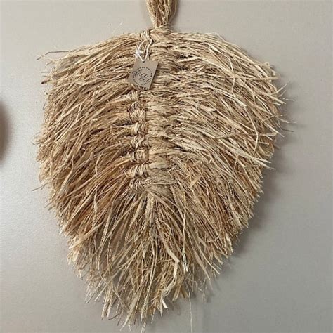 Natural Raffia Leaf Wall Decor Wall Hanging Boho Bohemian Large Raffia Wall Art Home Rustic