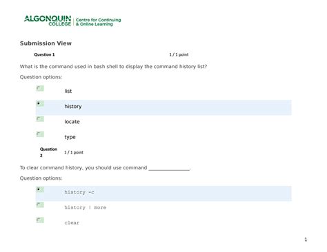 Quiz Bash 1 Linux Hybrid Bash Quiz 1 Submission View Question 1 1 1 Point What Is The