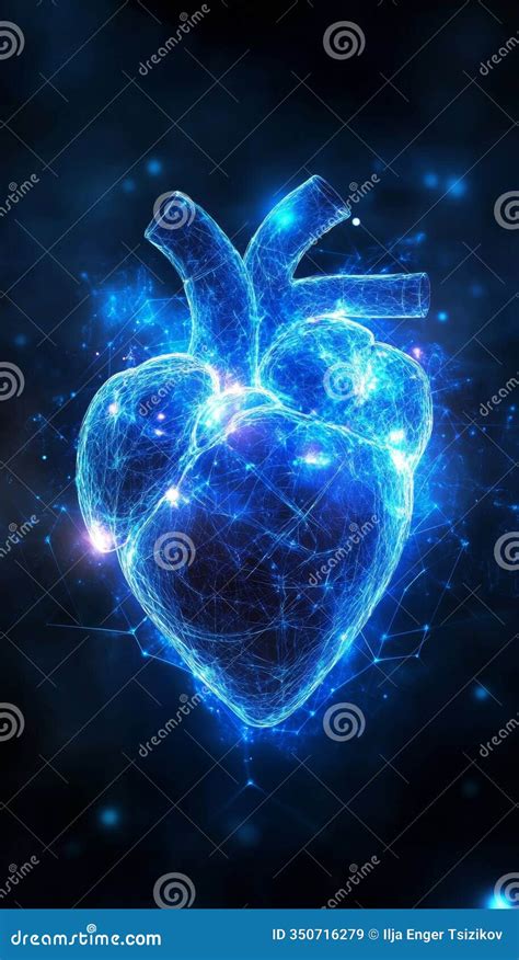 Blue Glowing Human Heart 3d Illustration Cardiac Anatomy Medical