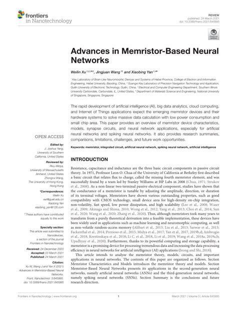 pdf advances in memristor based neural networks
