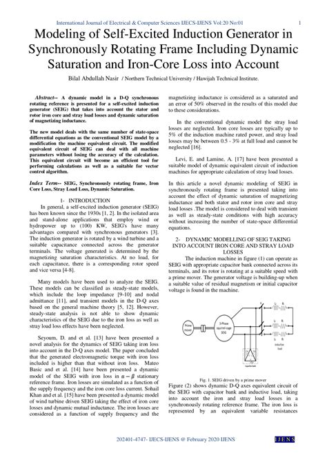 Pdf Modeling Of Self Excited Induction Generator In Synchronously Rotating Frame