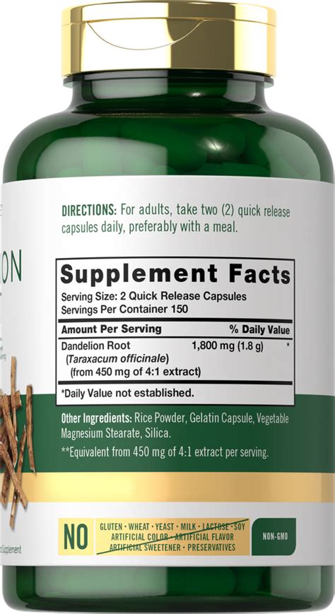 Dandelion Root 1800mg Per Serving 300 Capsules