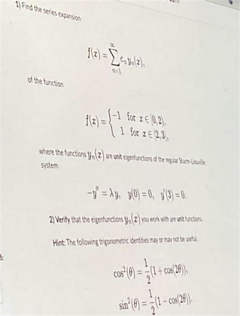 solved 1 find the series expansion f x ∑n 1∞cnyn x of the