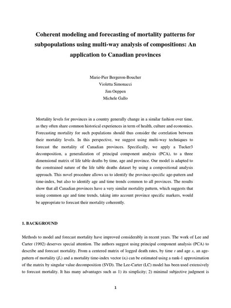 Coherent Modeling And Forecasting Of Mortality Patterns For Pdf Provinces And Territories Of