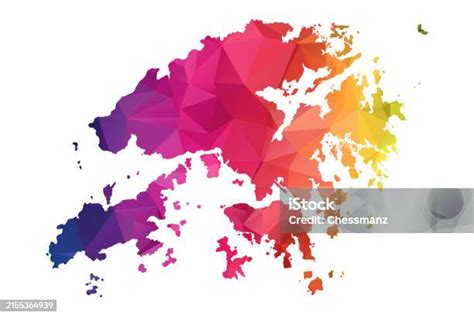 추상 다각형 지도 벡터 일러스트 레이 션 낮은 폴리 색상 무지개 홍콩 고립된지도 3차원 형태에 대한 스톡 벡터 아트 및 기타