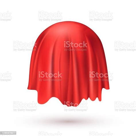 둥근 물체를 덮는 빨간 천 커튼 깜짝 선물에 매달려 있는 실크 패브릭은 벡터 일러스트레이션을 공개합니다 베일 장식 아래 숨겨진 원 비밀 신비한 프리젠 테이션 이벤트 가리기에