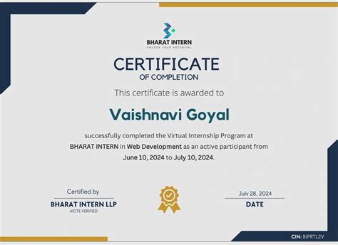 Vaishnavi Goyal On Linkedin Internship Webdevelopment Bharatintern