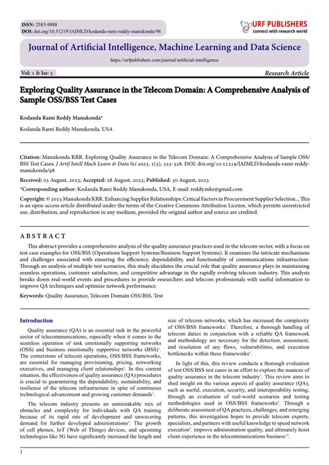 Pdf Exploring Quality Assurance In The Telecom Domain A Comprehensive Analysis Of Sample Oss