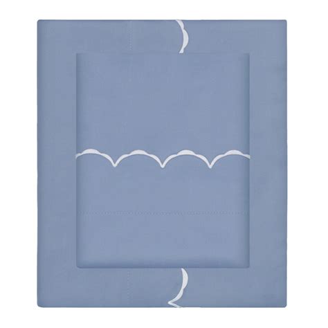Coastal Blue Wavelet Embroidered Flat Sheet Crane And Canopy
