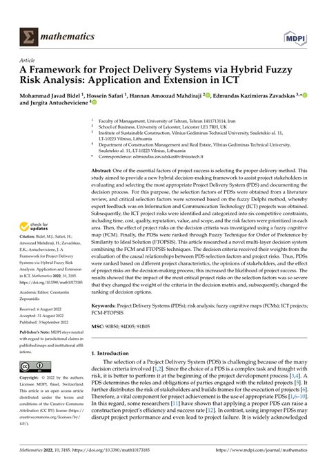 pdf a framework for project delivery systems via hybrid fuzzy risk