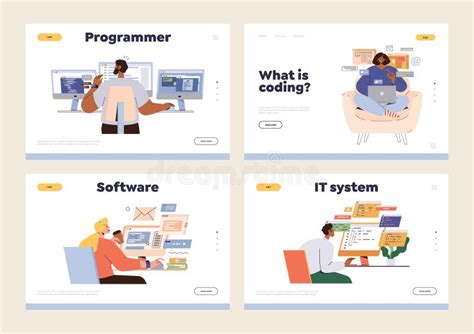 Set Of Landing Page For Programming Code Creation Learning And