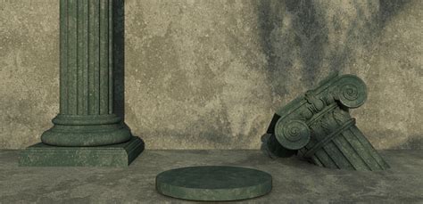 제품 몽타주 연단 고대 그리스 기둥 녹색 오래된 배경 개체 위치 3d 렌더링 일러스트레이션 그림자 바위에 대한 스톡 사진 및 기타 이미지 Istock