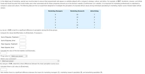 Solved values a Use α to test for a significant Chegg