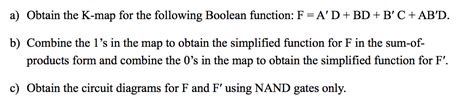 Solved Obtain The K Map For The Following Boolean Function Chegg