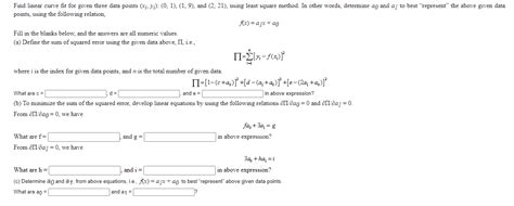 Solved Find Linear Curve Fit For Given Three Data Points