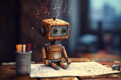 Premium Ai Image Cute Tiny Robot Reading Illustration