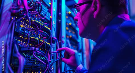 data center and network devices in high performance operation stock