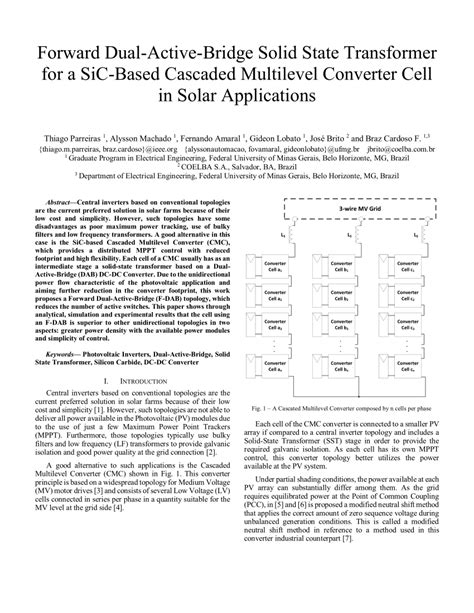 Pdf Forward Dual Active Bridge Solid State Transformer For A Sic Based Cascaded Multilevel