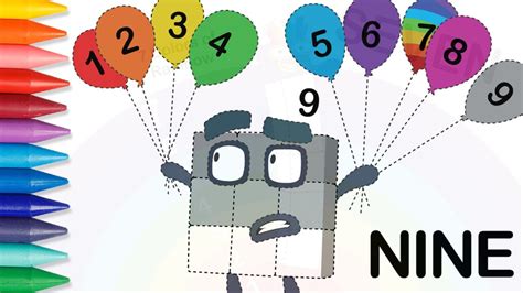 Numberblocks 9 L Drawing And Coloring L Rainbow Balloons L Learn To Count L 따라 그리고 색칠하기 Youtube