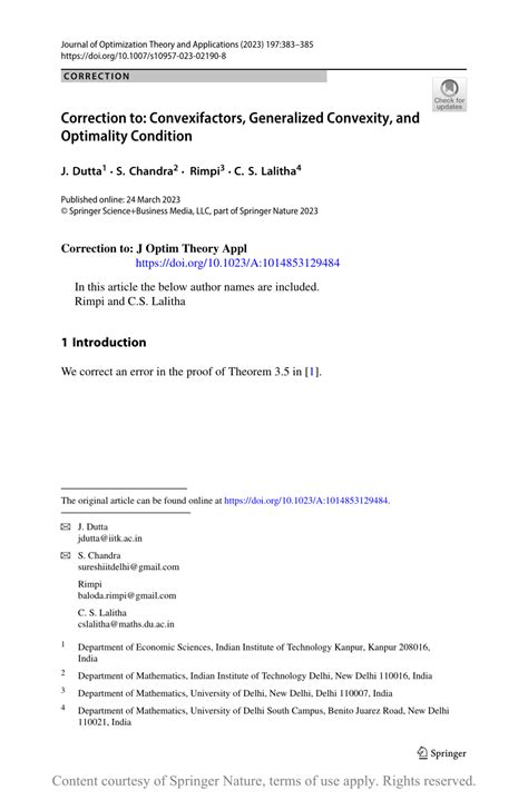 Correction To Convexifactors Generalized Convexity And Optimality