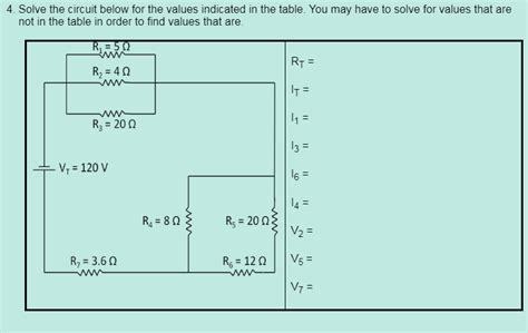 Solved 4 Solve The Circuit Below For The Values Indicated